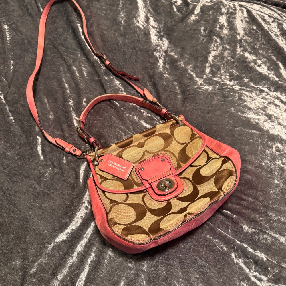 Coach Poppy Willis Khaki Signature Pink Leather Cross… - Gem